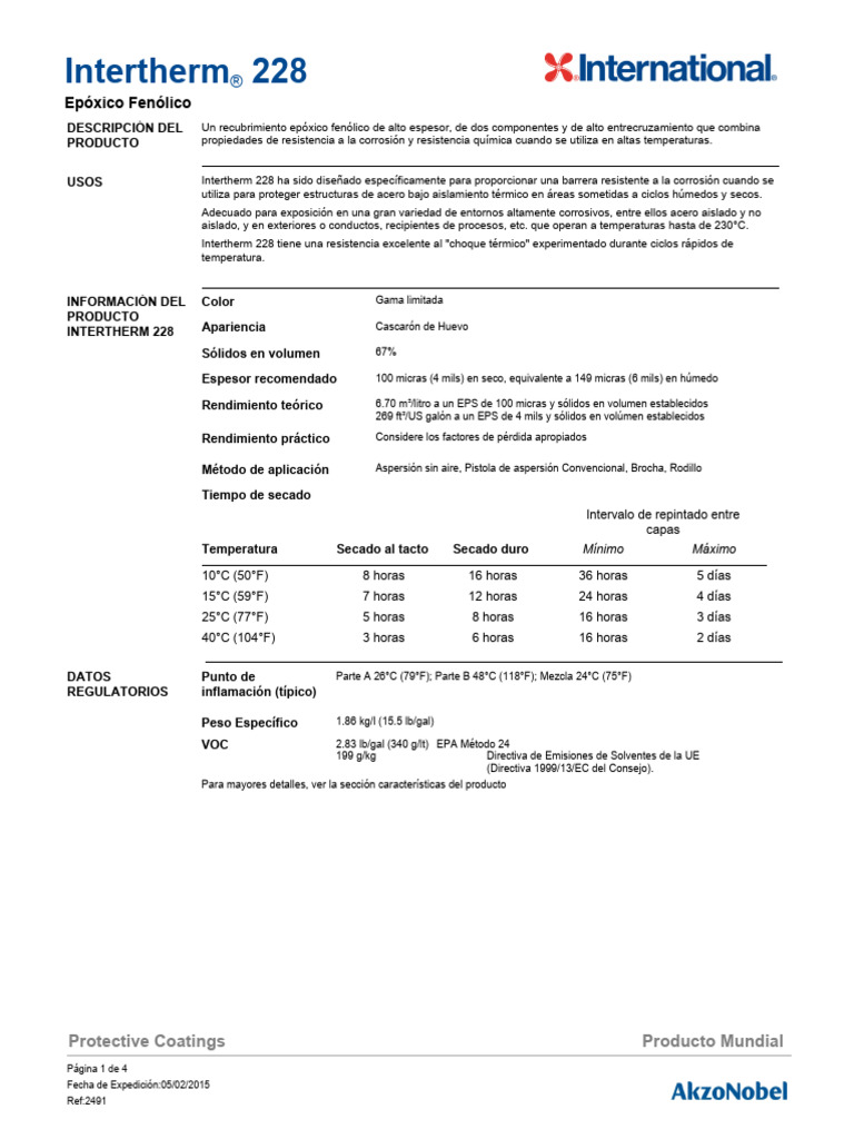 Recubrimiento Epóxico Fenólico Intertherm 228 | PDF | Temperatura | Acero