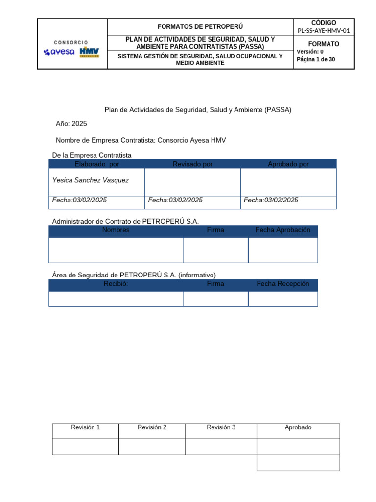 PL-SS-AYE-HMV-01 Plan Act. SST-Amb-PASS | PDF | Seguridad y salud ocupacional