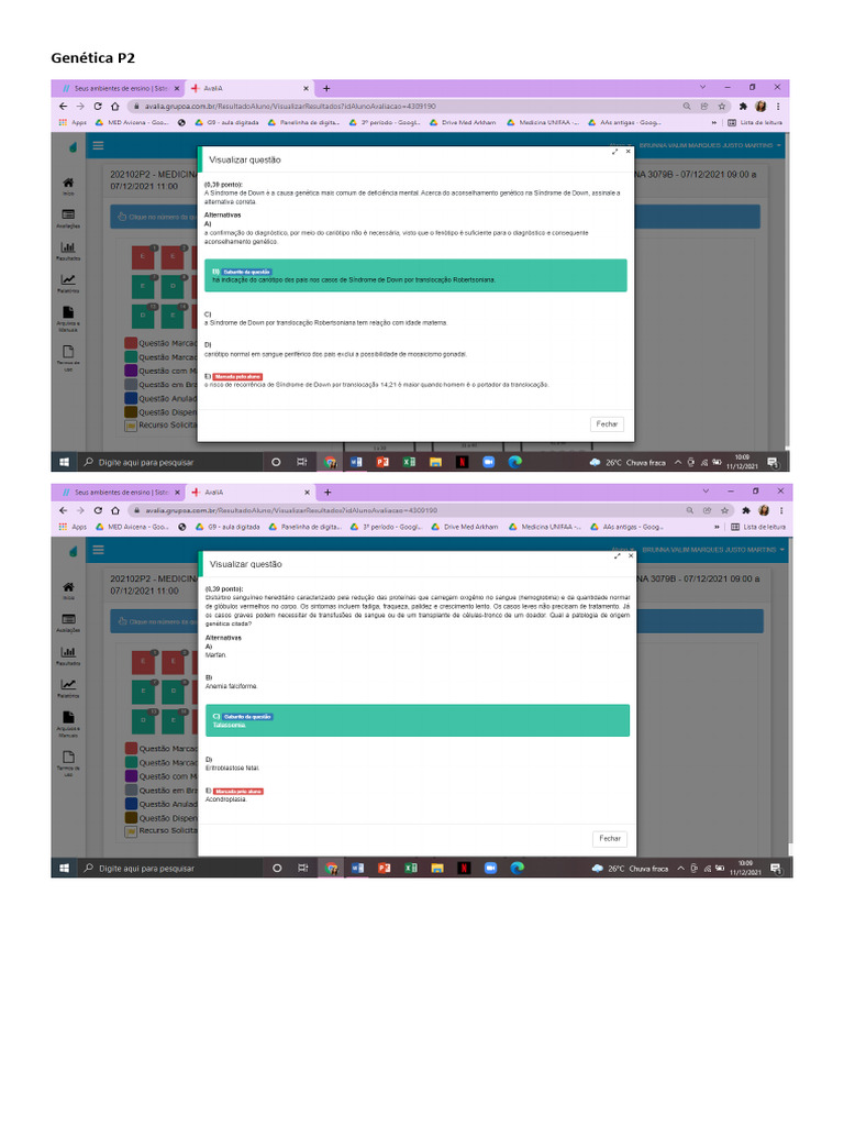 Prova de Fisiologia e Genética P1 e P2 -3º período | PDF