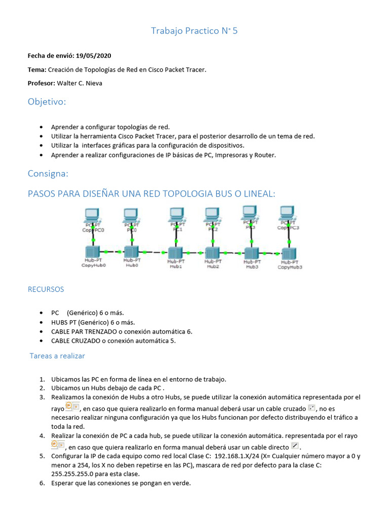Trabajo Practico Guiado N 5 de Cisco Packet Tracer Materia RCD | PDF | Dirección IP | Topología ...