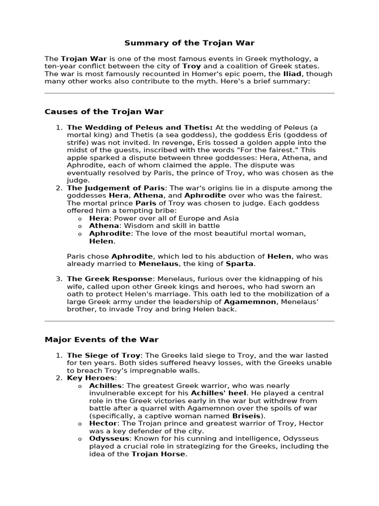 Summary of the Trojan War | PDF | Hector | Trojan War