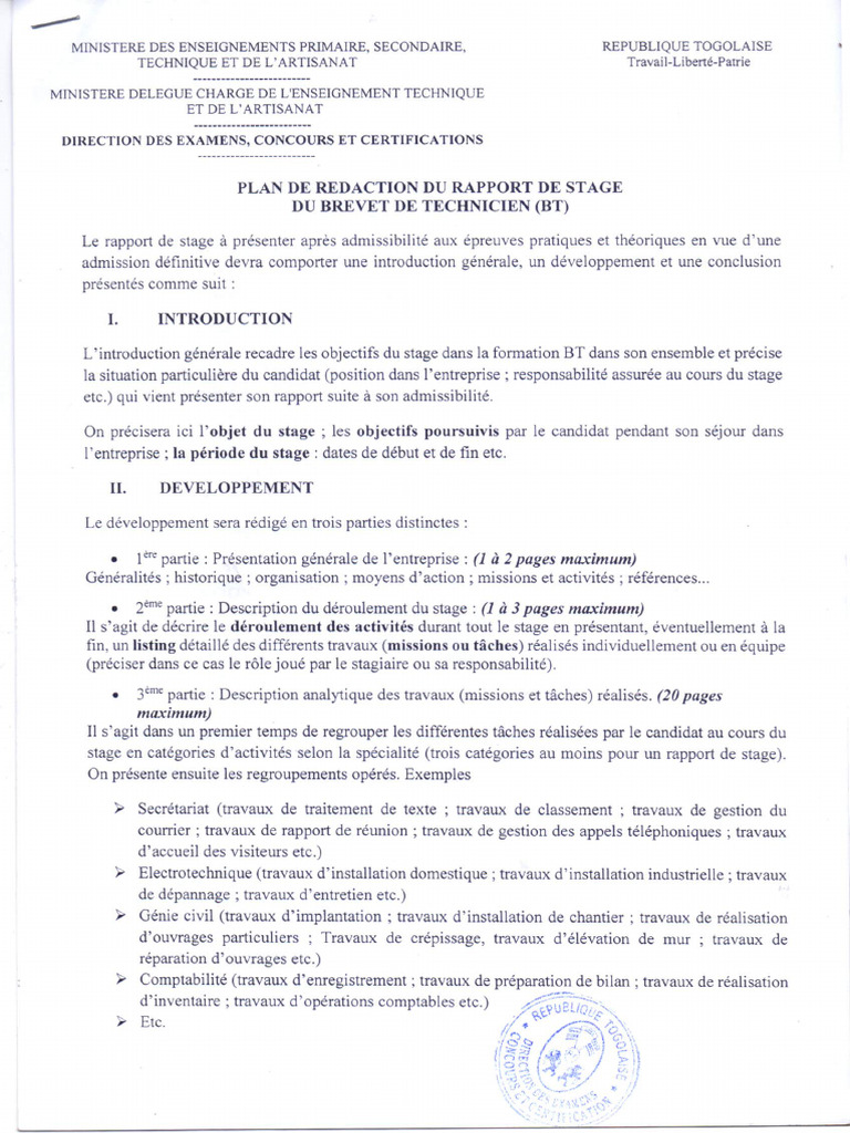 Plan de Redaction Rapport de Stage | PDF