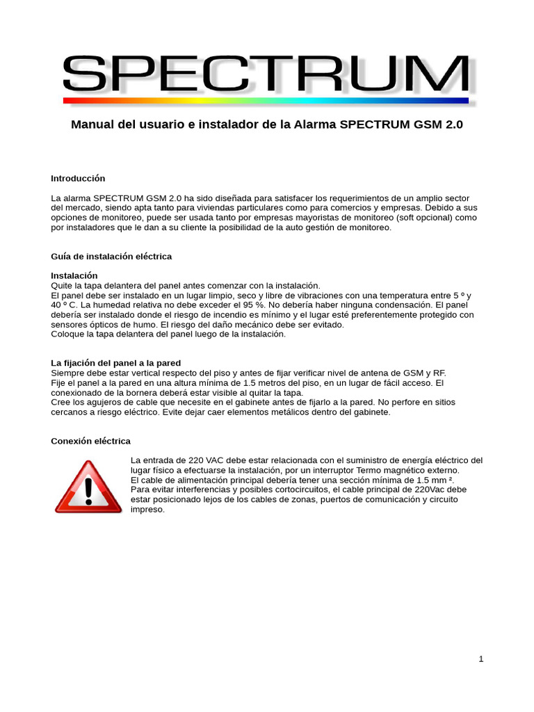 Manual Alarma SPECTRUM GSM 2.0 | PDF | Gsm | Control remoto