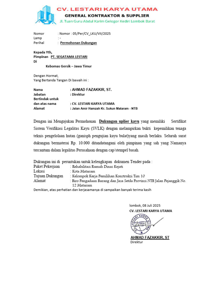 Permohonan Dukungan Kayu | PDF