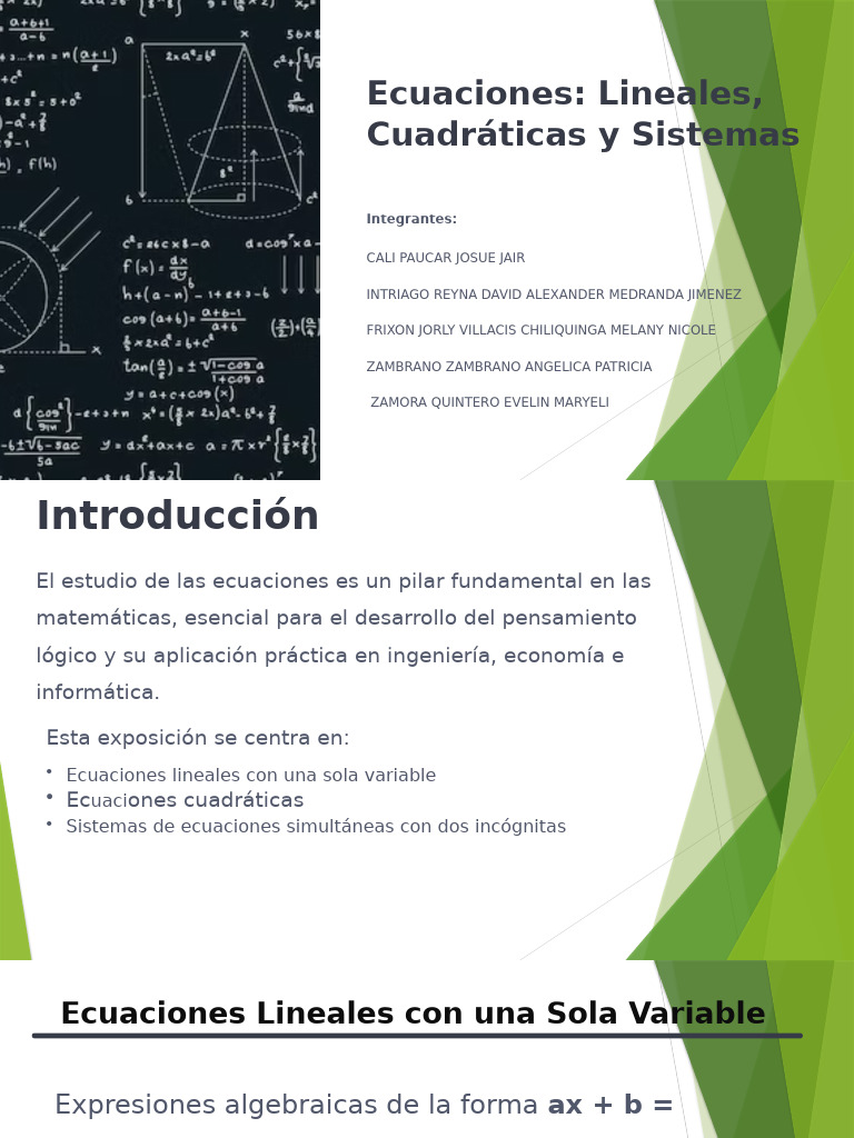 Ecuaciones: Lineales y Cuadráticas | PDF