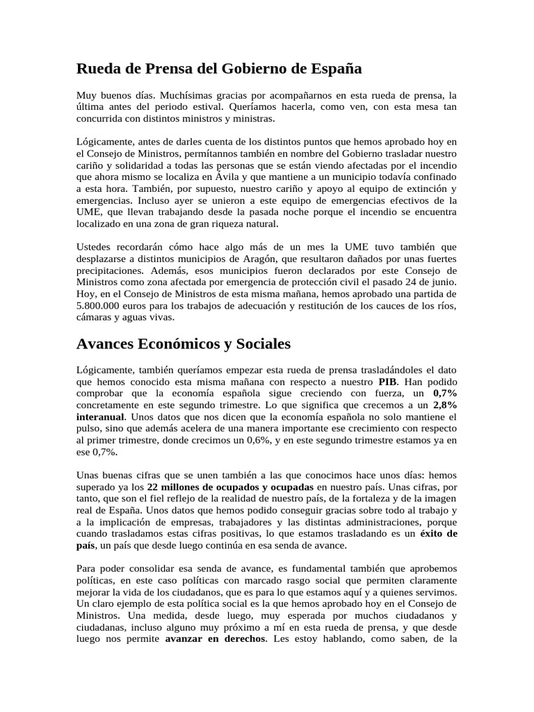 Rueda de Prensa del Gobierno Español | PDF | España | Publicidad