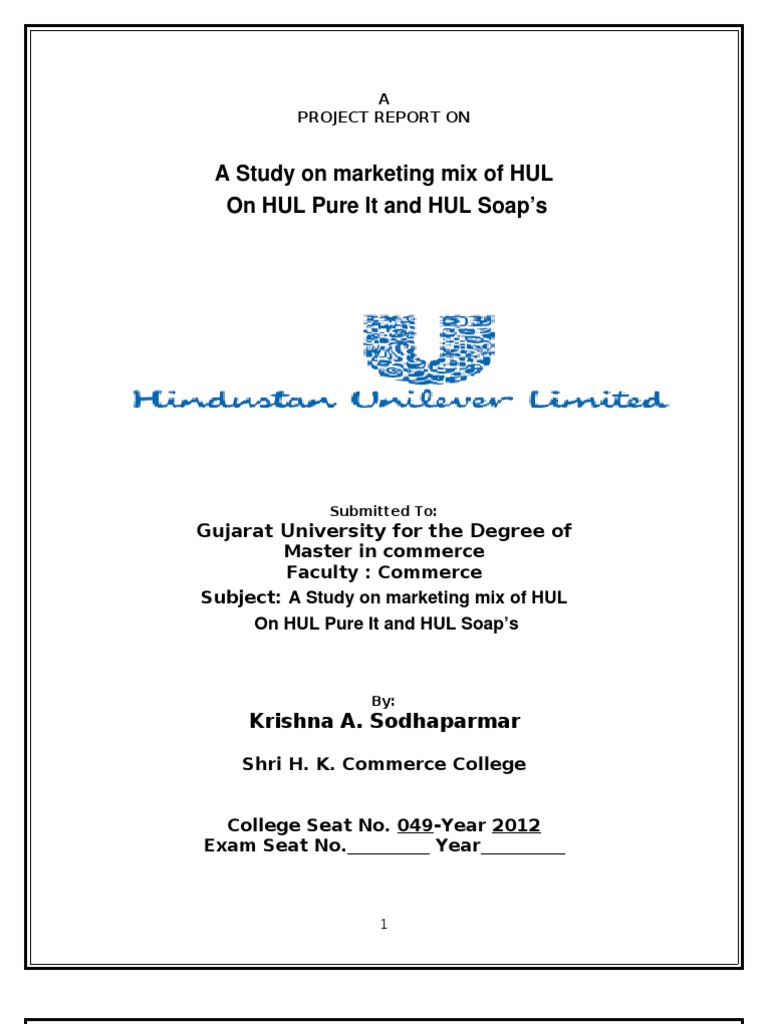A Study On Marketing Mix of HUL On HUL Pure It and HUL Soap's | PDF ...