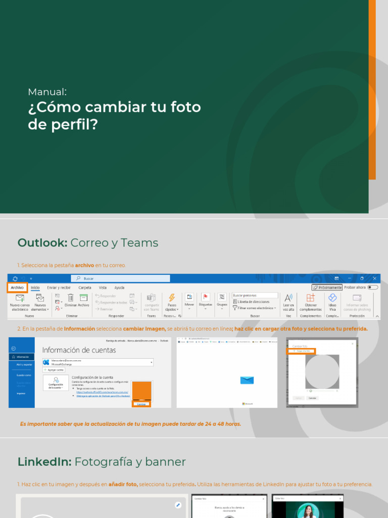 Cambiar foto de perfil en Outlook y LinkedIn | PDF