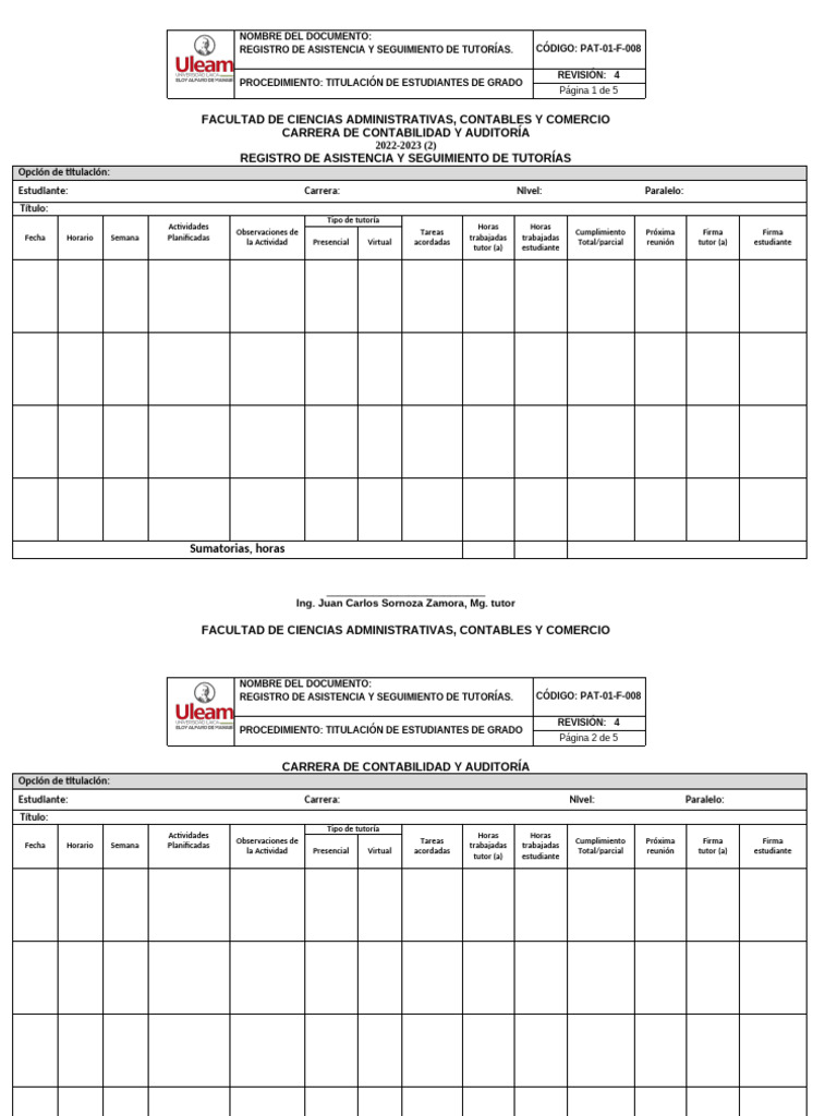 Registro de Tutorías para Titulación 2023 | PDF