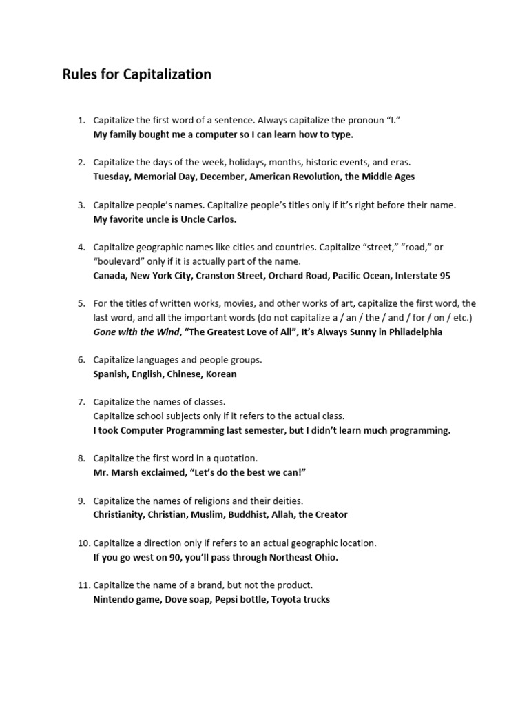Grammar - Rules For Capitalization | PDF