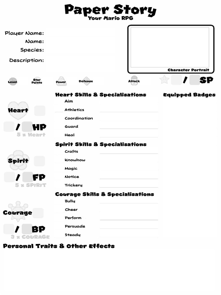 Paper Story - Character Sheet, Editable | PDF