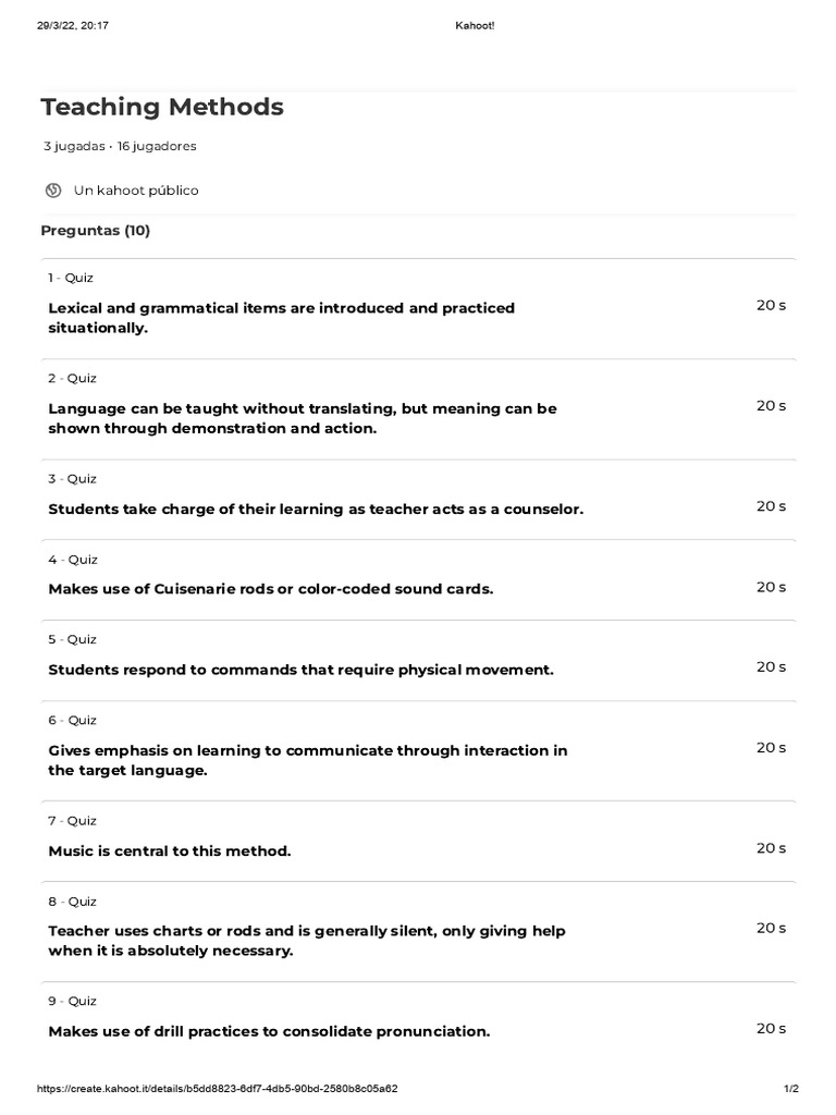 Effective Teaching Methods Quiz | PDF