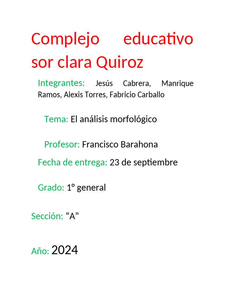 Analisis Morfologico | PDF | Adjetivo | Sustantivo
