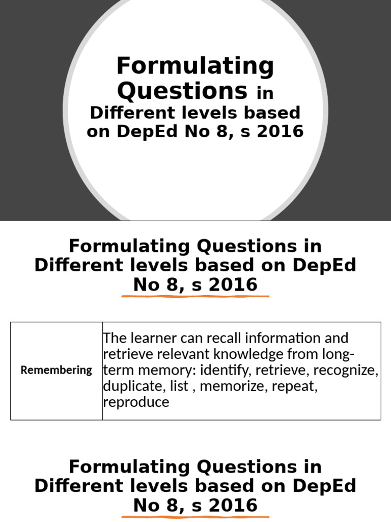 Formulating Questions by Learning Level | PDF | Learning | Information