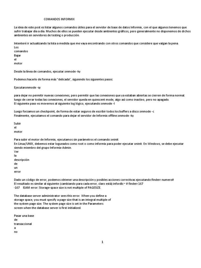 Comandos Informix | PDF | Tabla (base de datos) | Bases de datos