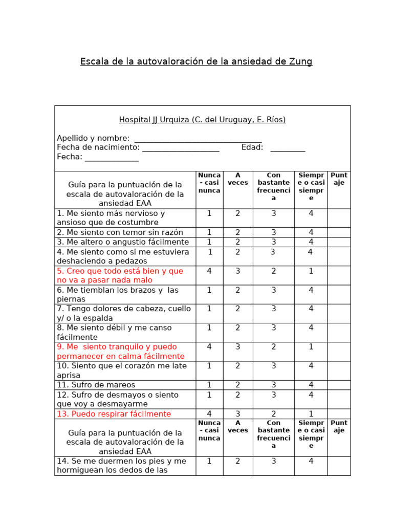 Escala de Ansiedad de Zung EAA | PDF