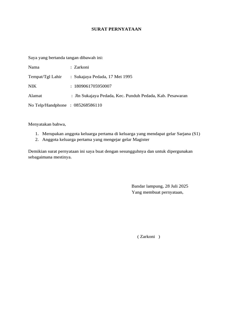 Surat Pernyataan LPDP | PDF