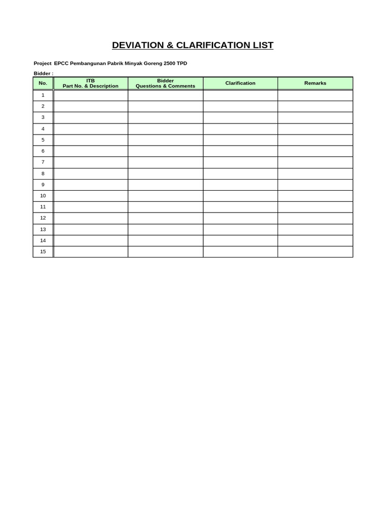 Deviation and Clarification Sheet | PDF