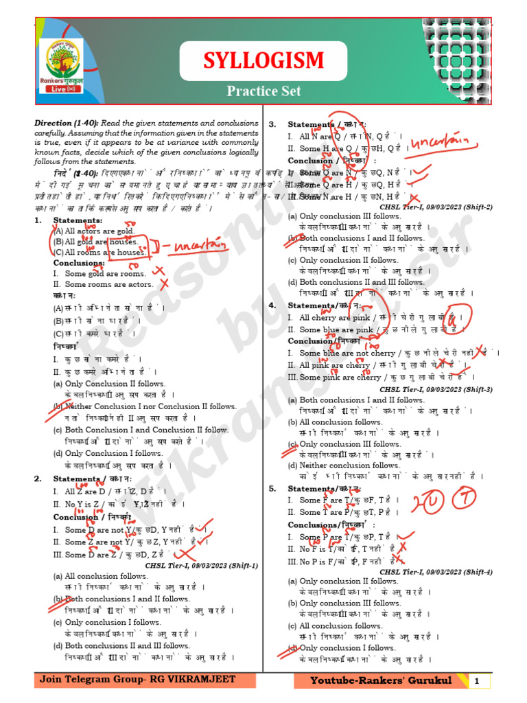 151) Syllogism (Practice Sheet) Updated_pdf-Copy | PDF | Syntax (Logic) | Logic