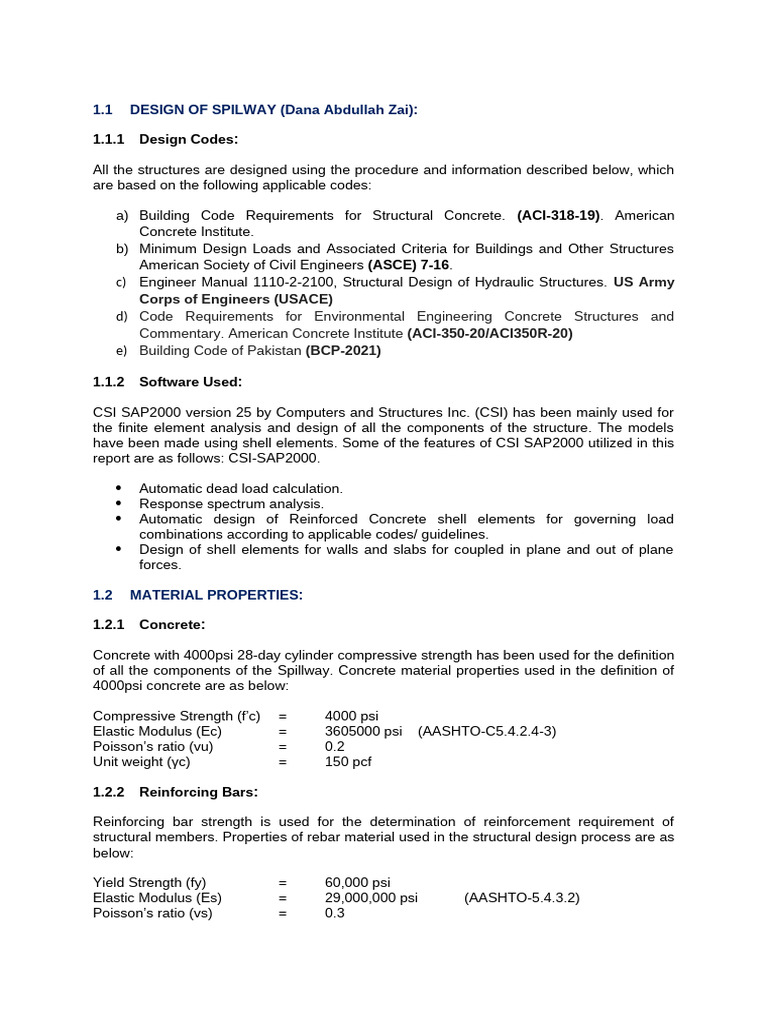 Draft Design Report Dana Abdullah Zai Spillway | PDF | Structural Load ...