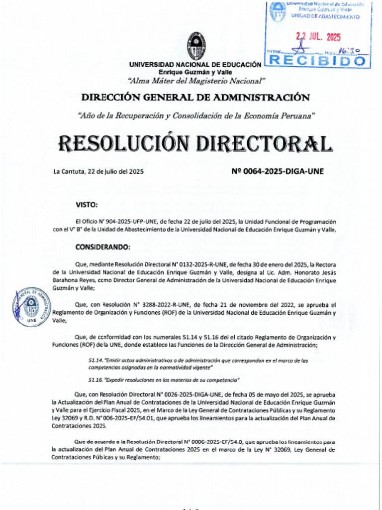 Resolucion Directoral #0064-2025-DIGA-UNE - Cargo - Inclusion - Al PAC ...