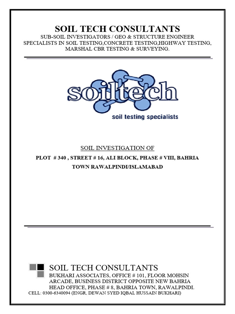 Plot 340ali Soil Test Report | PDF | Geotechnical Engineering | Soil