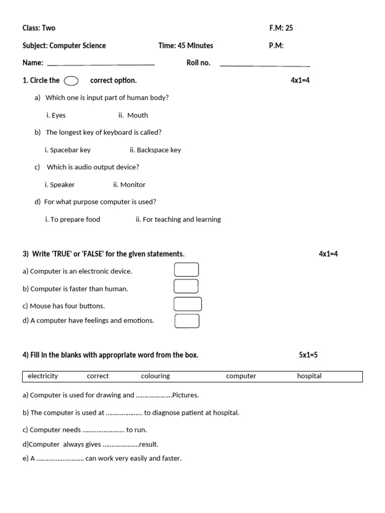 Class 2 Final Term Computer Question Paper 2081 | PDF