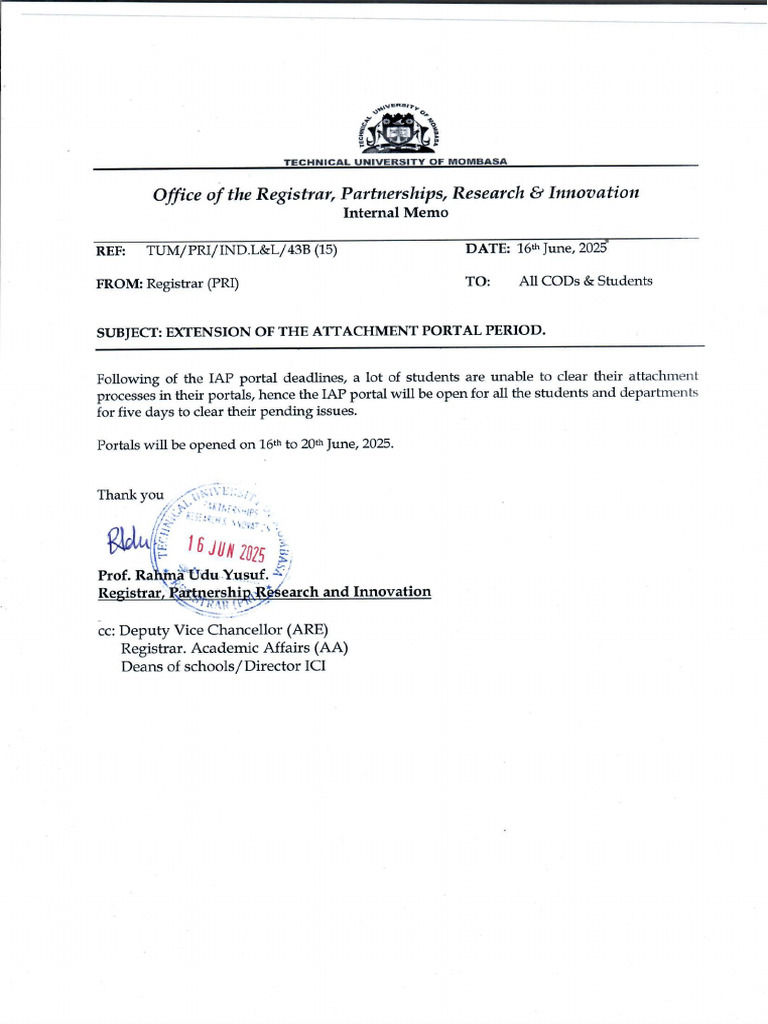 Extension of The Attachment Portal Period | PDF