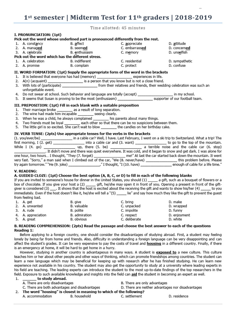 E11 Test Mid1 1819 | PDF