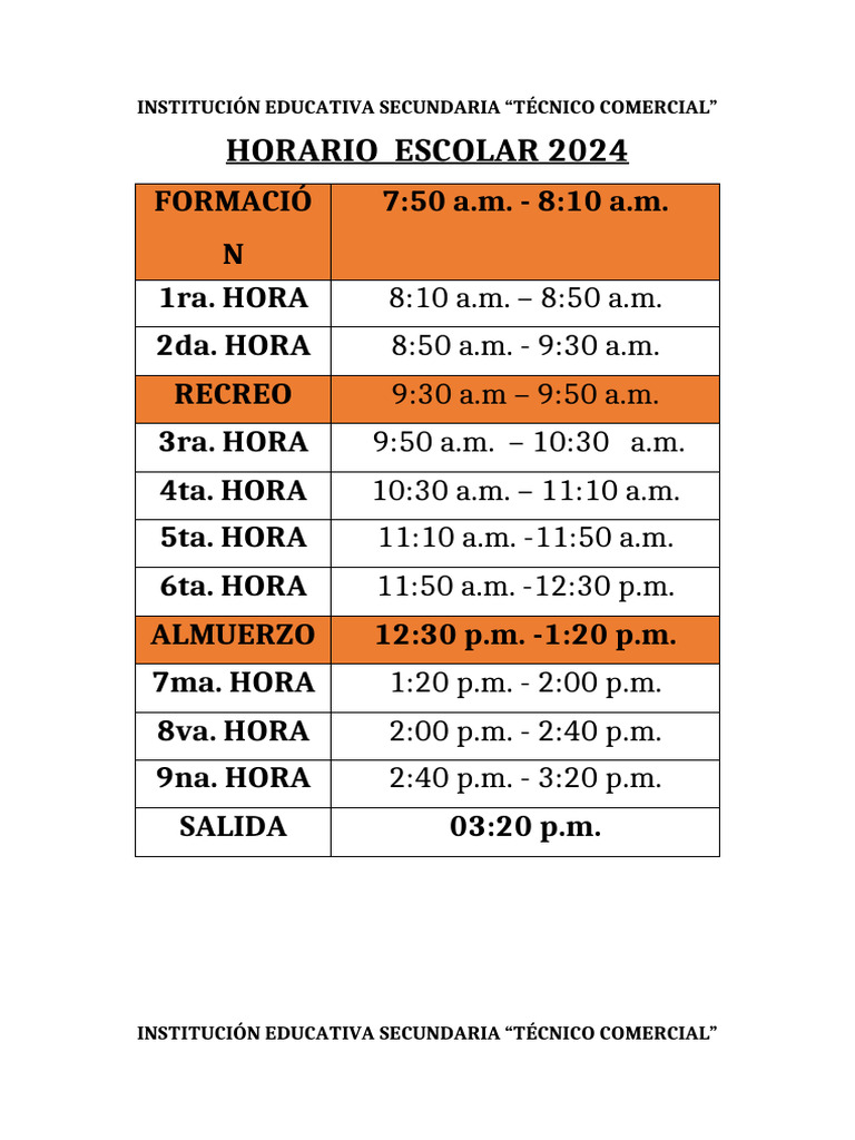 Horario Escolar para Niños de 4 a 5 Años | PDF