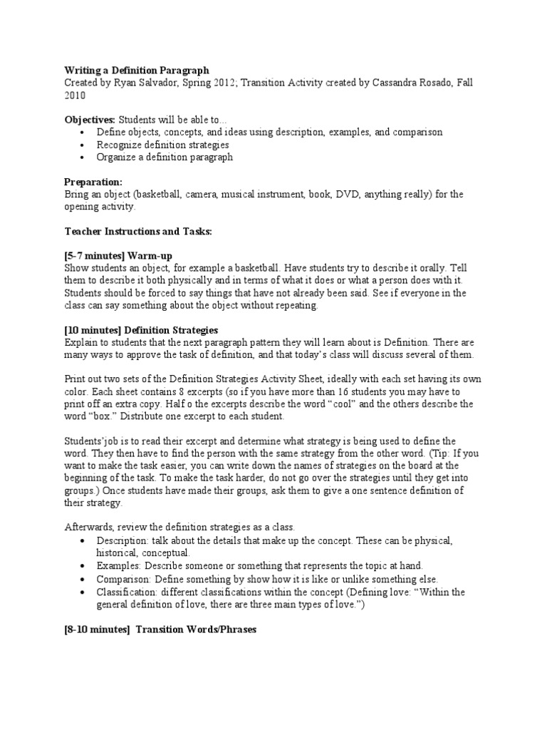 Writing Effective Definition Paragraphs | PDF | Definition | Paragraph
