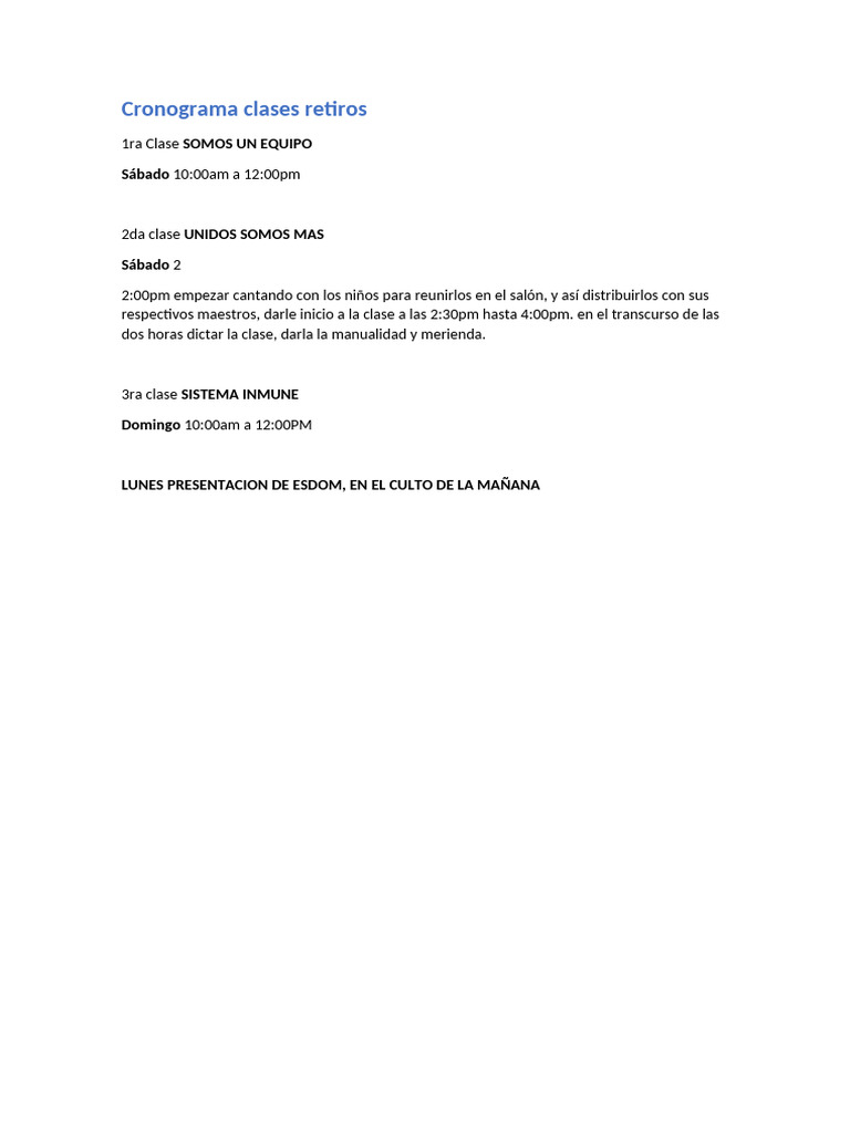 Cronograma Clases Retiros | PDF