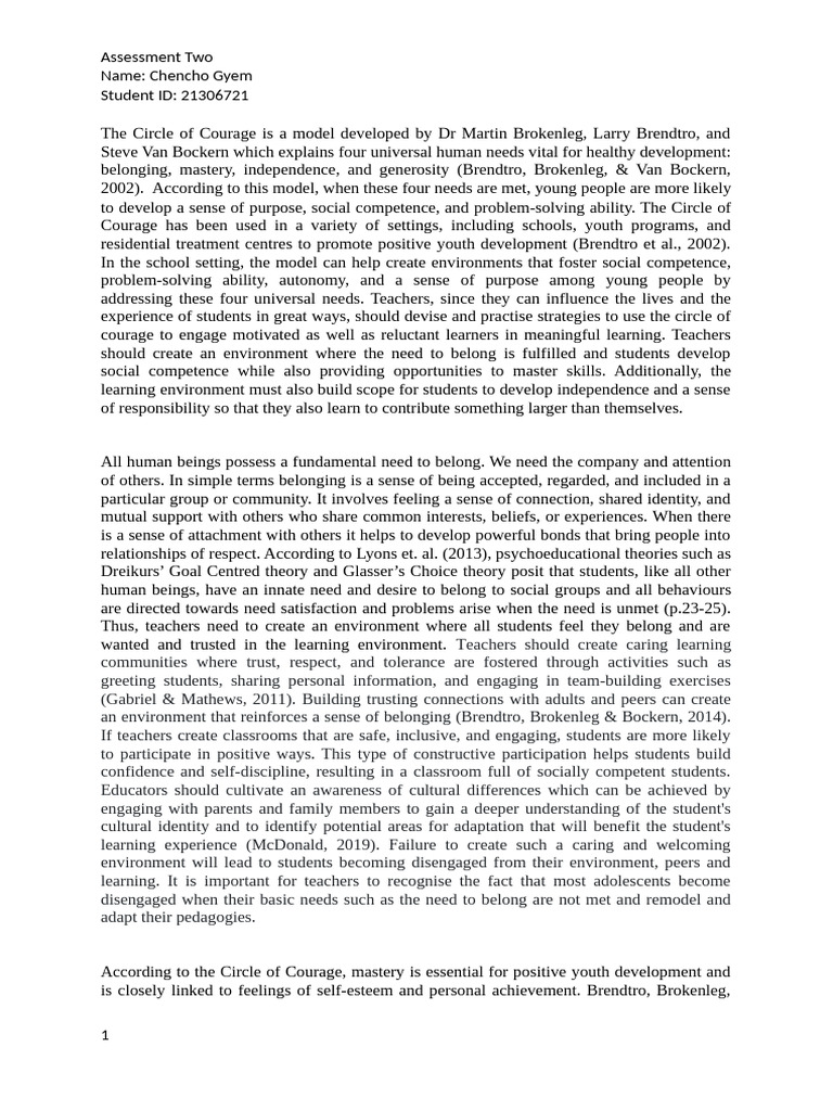 Circle of Courage: Fostering Youth Development | PDF | Teachers | Learning