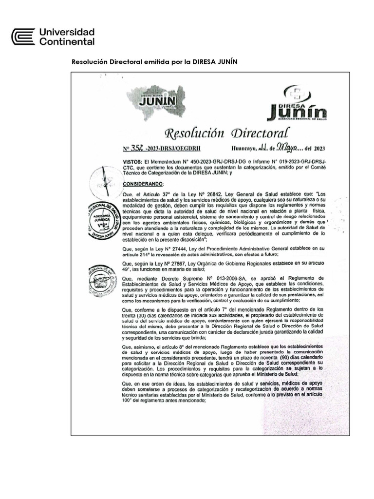 Resolución Directoral Emitida Por La DIRESA JUNÍN | PDF