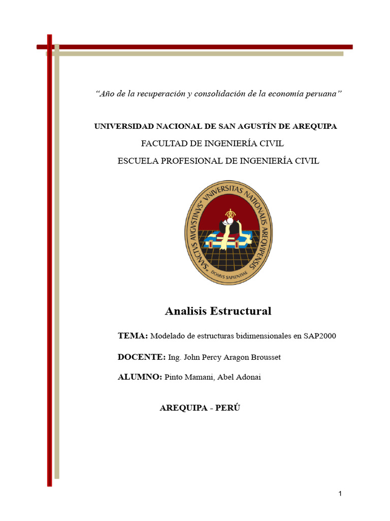 Trabajo Final Del Curso Analisis Estructural I - UNSA 2025 | PDF | Viga (Estructura) | Análisis ...
