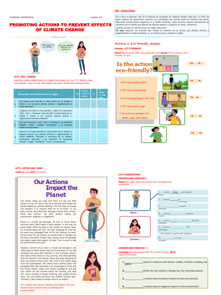 Actividad para La Sesión 4,5de Medio Ambiente 4,5 - Activity1.. | PDF