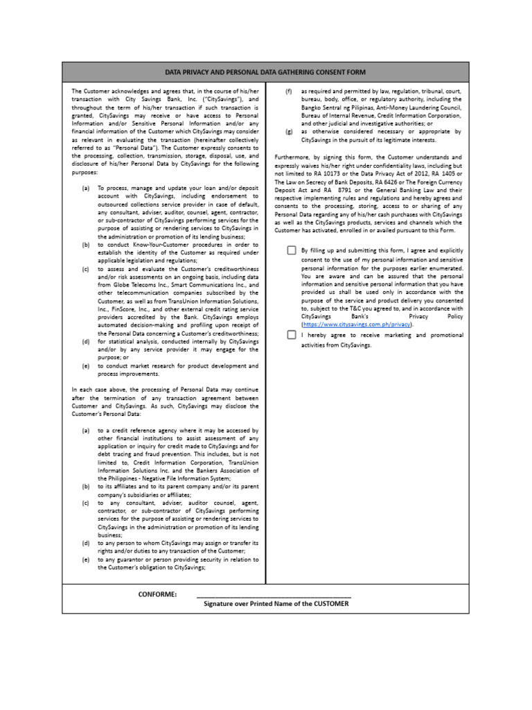 Data Privacy and Personal Data Gathering Consent Form - Generic-1 | PDF ...