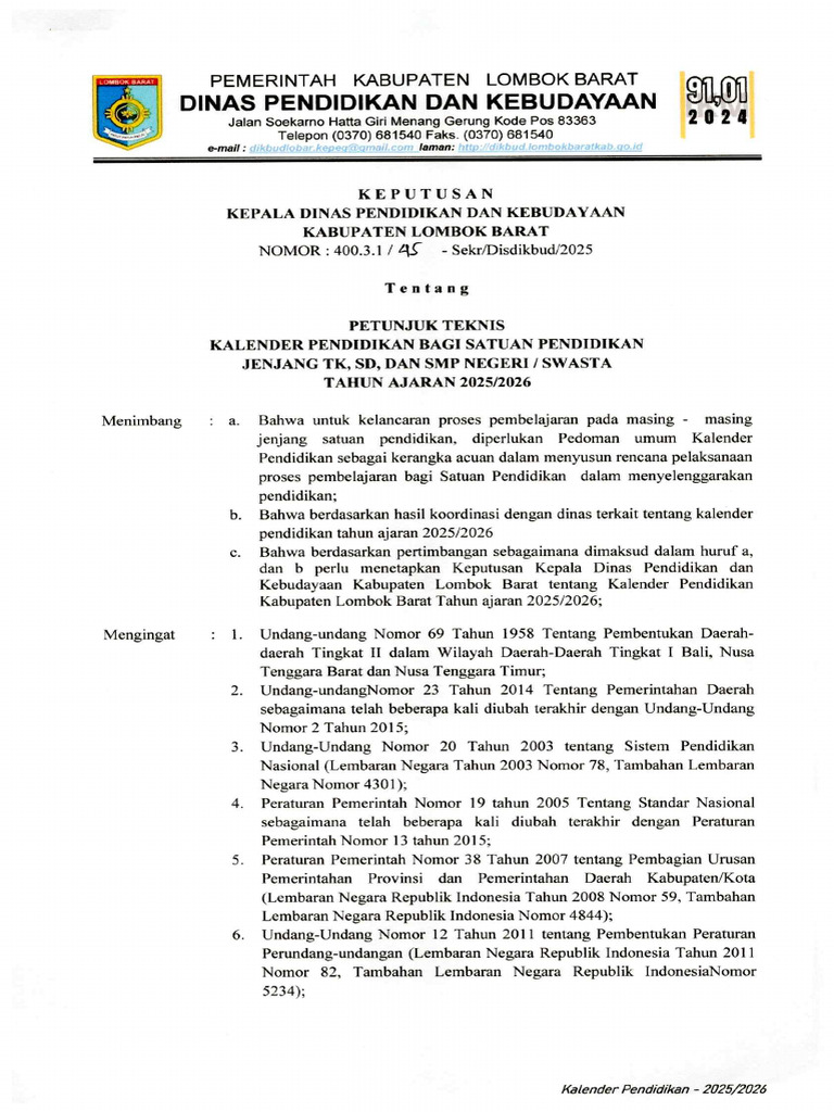 Kalender Pendidikan 2025 - 2026 - Baru | PDF