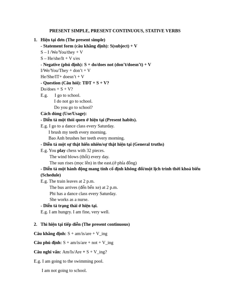 Present Simple, Present Continuous, Stative Verbs | PDF