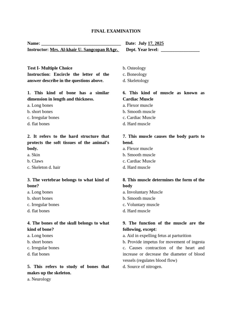Animal Science Final Exam | PDF | Organ (Anatomy) | Anatomy