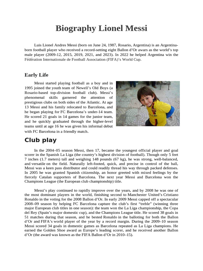 Lionel Messi: A Complete Biography | PDF | Lionel Messi | Fc Barcelona