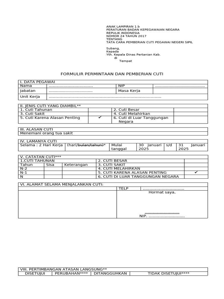 Form Cuti Alasan Penting (CAP) TTD PLT | PDF