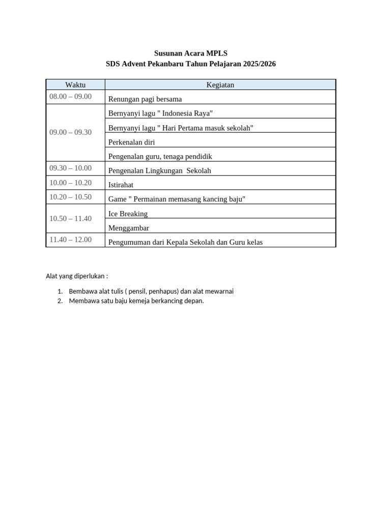 Susunan Acara MPLS | PDF