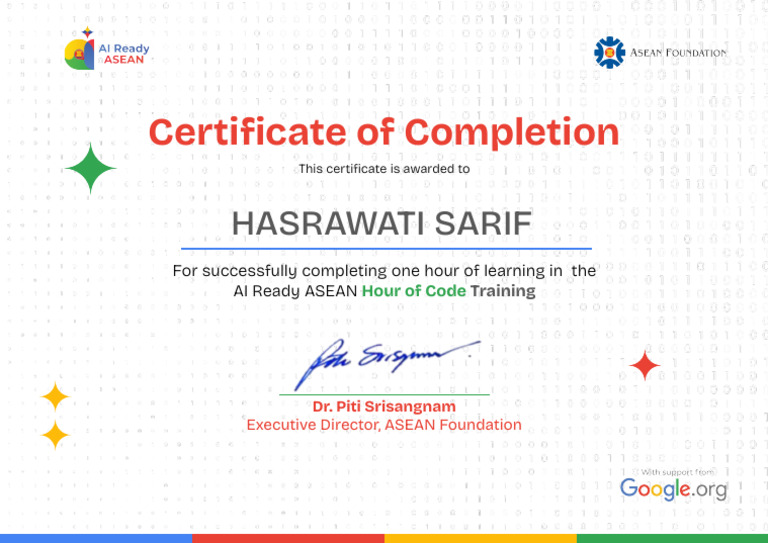 Sertifikat Ai Ready-Asean Foundation-Hasrawati Sarif | PDF