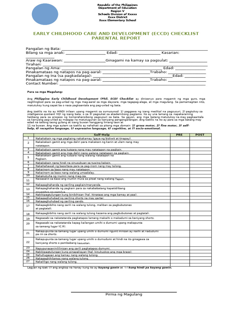 ECCD - Checklist For Parents | PDF