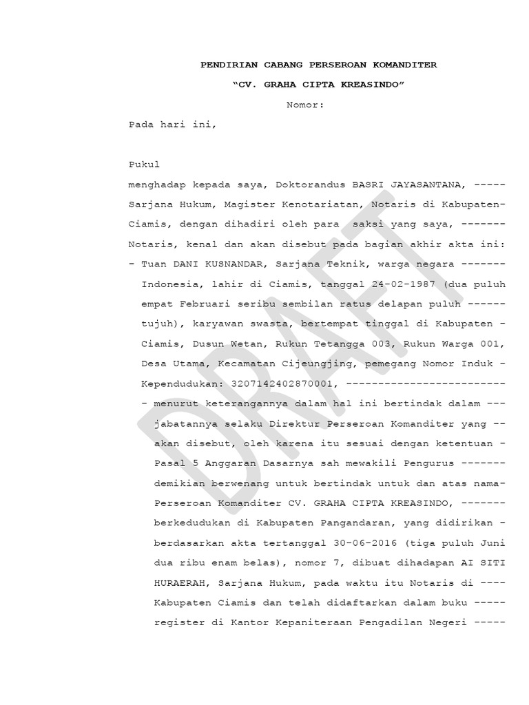 Draft Cabang CV Graha Cipta Kreasindo | PDF