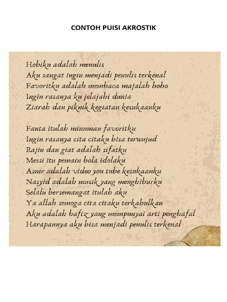Contoh Puisi Akrostik | PDF