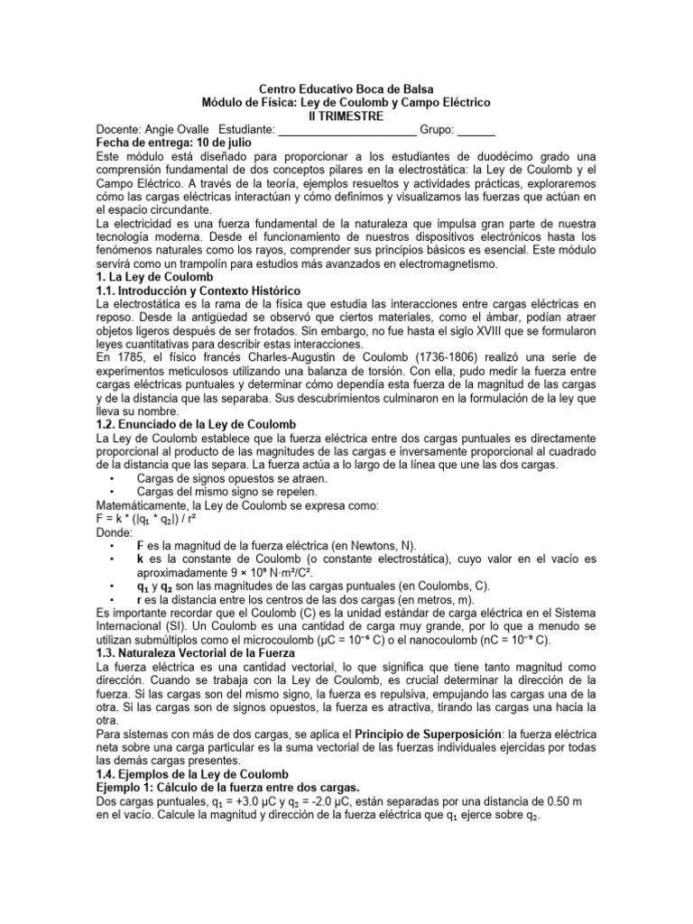 Ley de Coulomb Y Campo Electrico | PDF | Fuerza | Electricidad