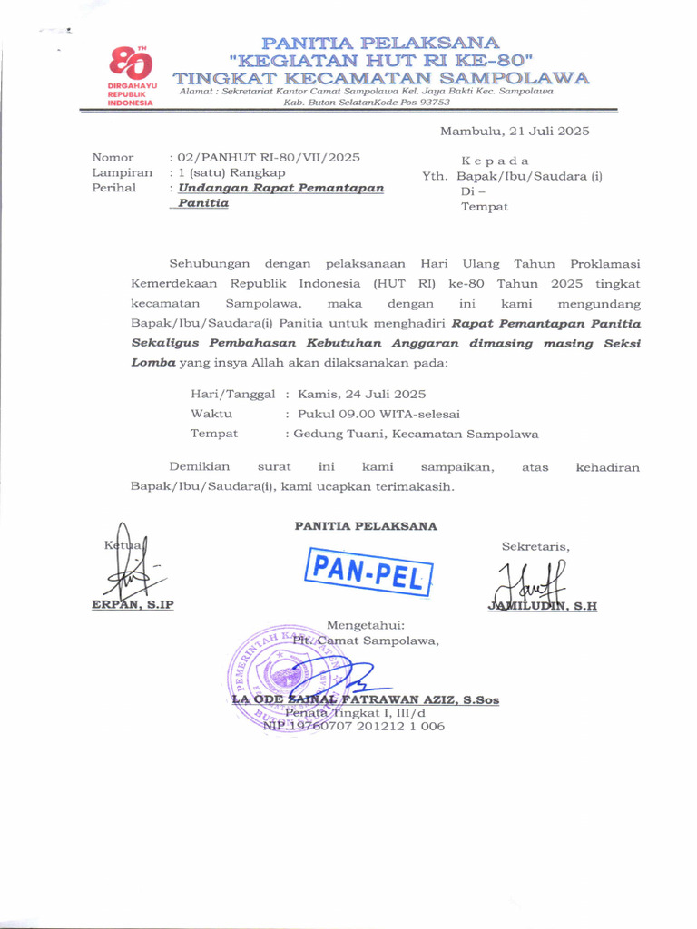 Undangan Rapat Pemantapan Panitia | PDF
