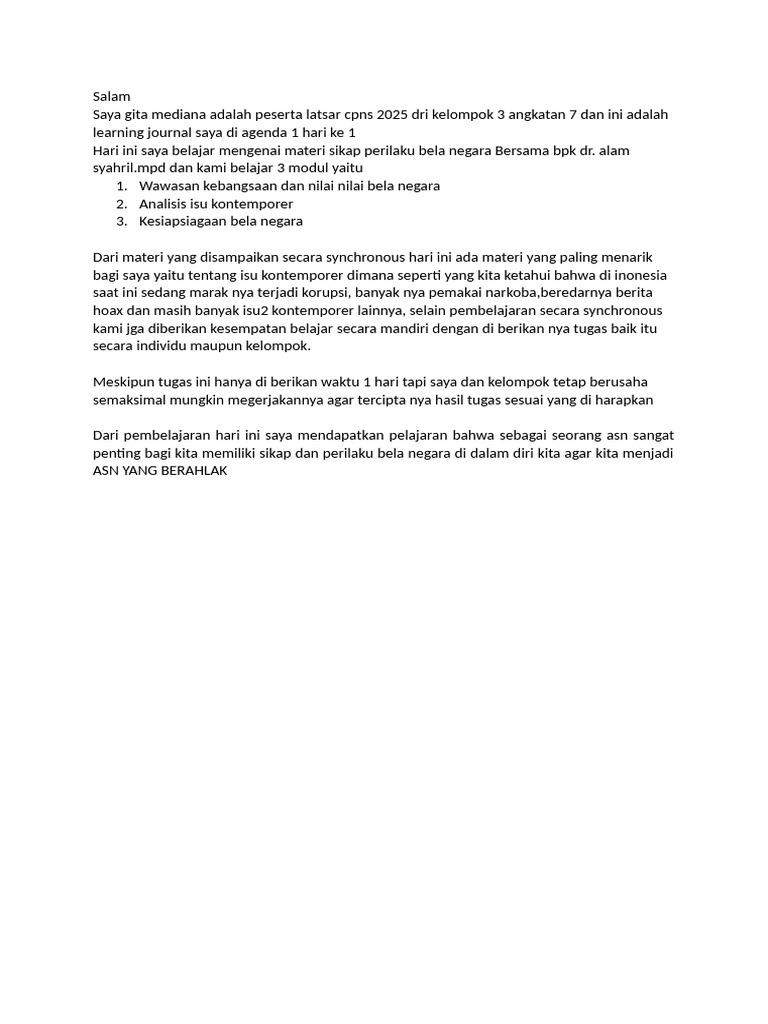 Contoh Kata Kata Learning Journal | PDF